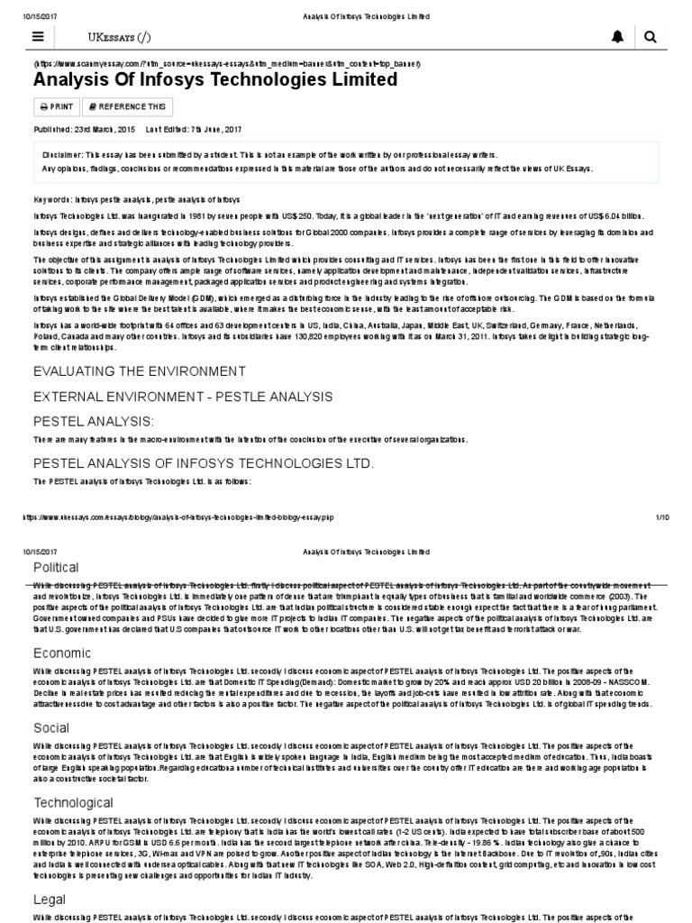 Analysis of Infosys Technologies Limited | PDF | Strategic Management ...