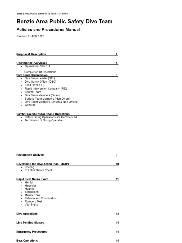 Benzie Area Public Safety Dive Team-MI-SOPs | PDF | Scuba Diving ...