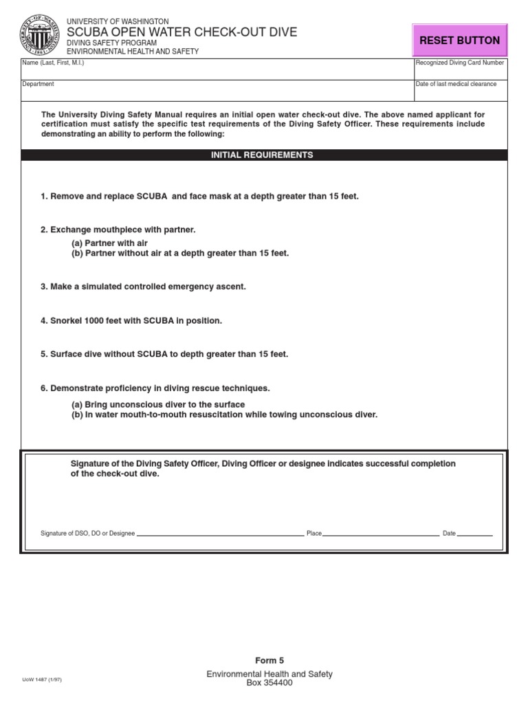Scuba Open Water Check-Out Dive: Initial Requirements | PDF