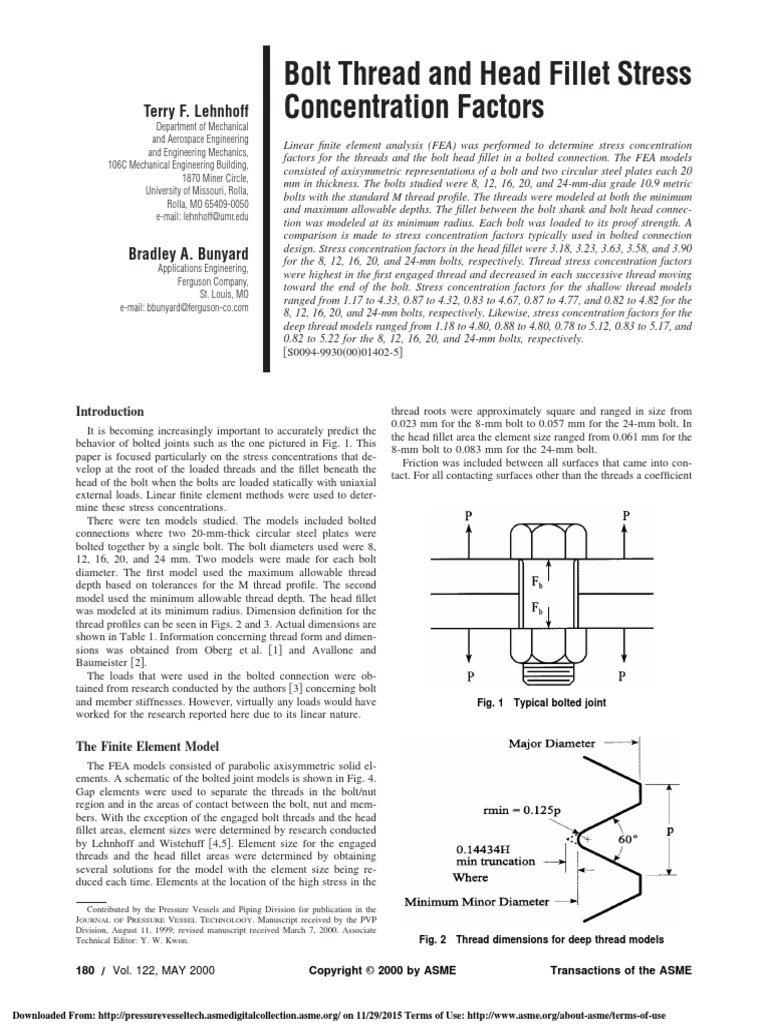 Bolt Thread and Head Fillet Stress | Screw | Stress (Mechanics)