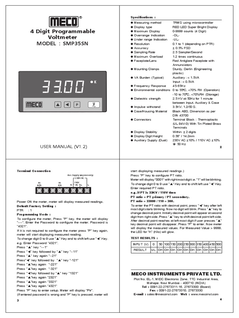 4 Digit Programmablev&a Meter | PDF | Electrical Engineering | Electronics