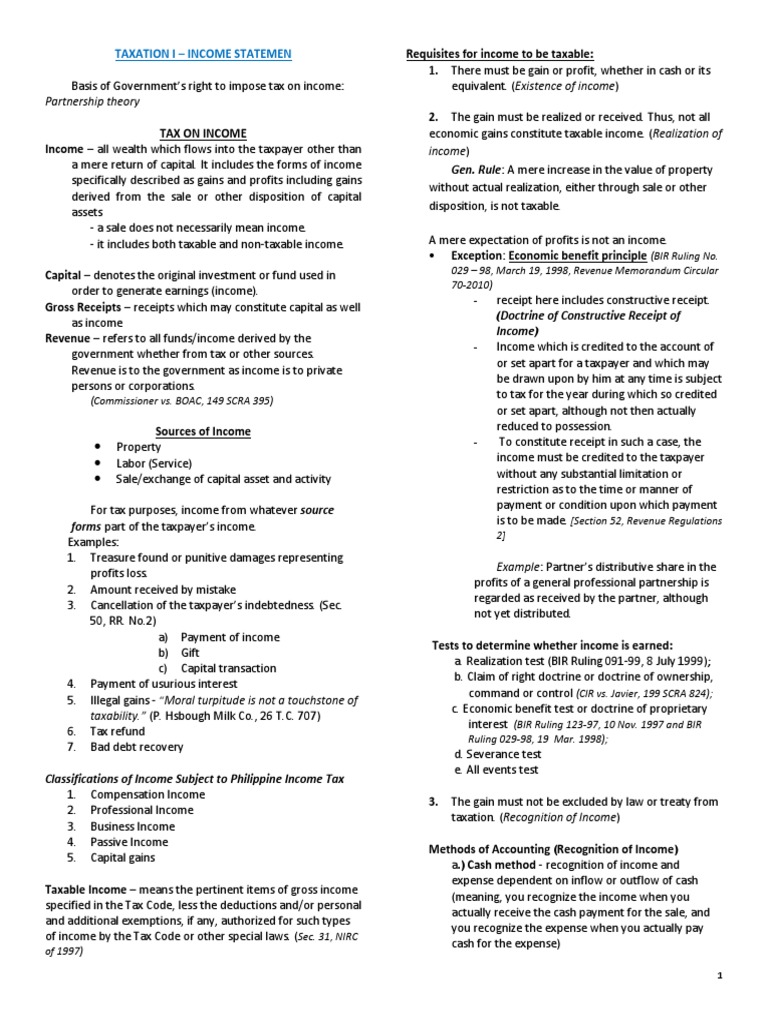 TAXATION I - Income Tax (Word) | PDF | Withholding Tax | Taxpayer