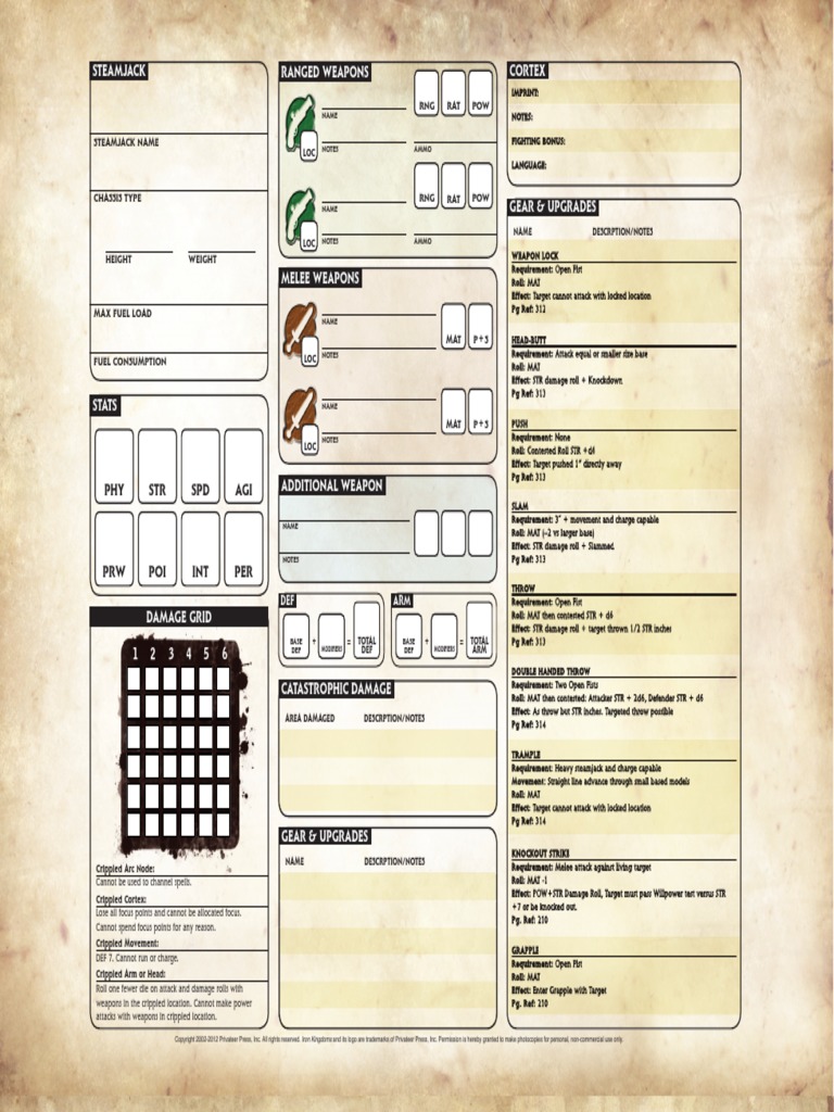 Steamjack Sheet With Fields PDF | PDF
