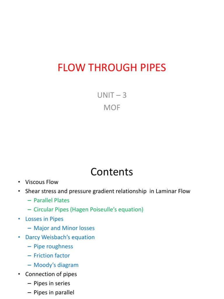 Unit-3-Flow Through Pipes FM | PDF | Fluid Dynamics | Viscosity