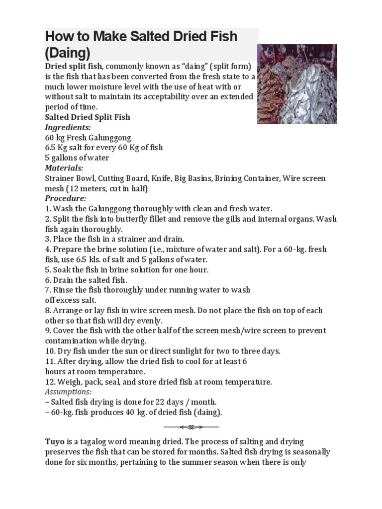 How To Make Salted Dried Fish (Daing) | PDF | Smoking (Cooking ...