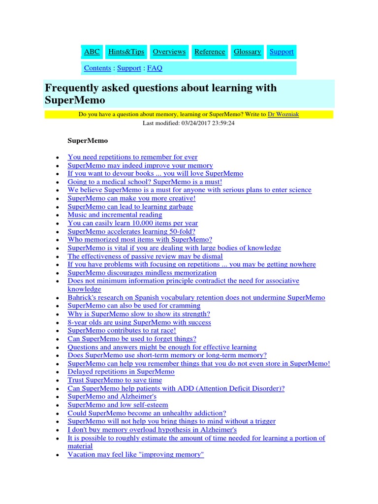 Learning With Supermemo PDF | PDF | Memory | Long Term Memory