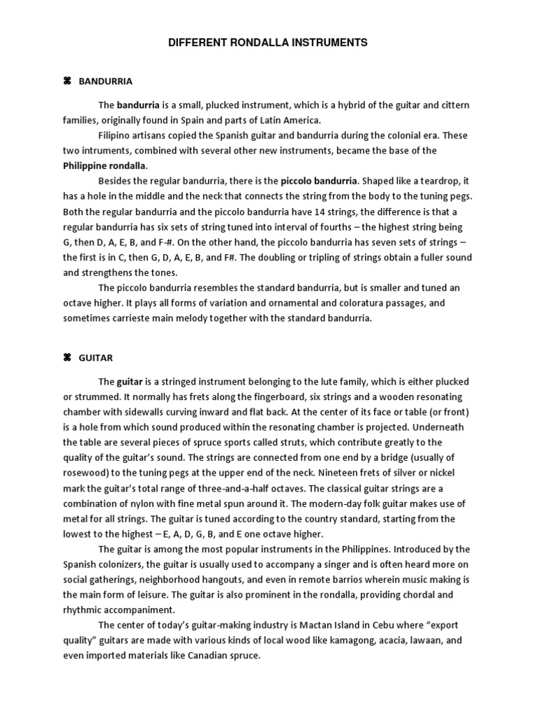 Philippine Rondalla Instruments Explained | PDF | Guitars | String ...