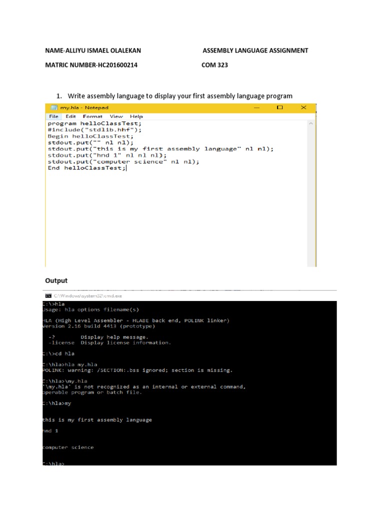 Write Assembly Language To Display Your First Assembly Language Program ...
