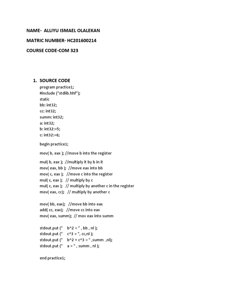 Name-Alliyu Ismael Olalekan MATRIC NUMBER - HC201600214 Course Code-Com ...