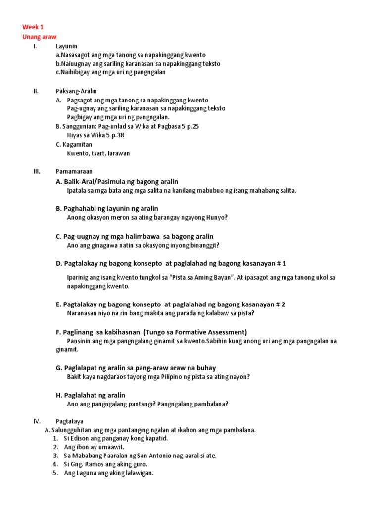 Q2 Filipino Week 1 | PDF