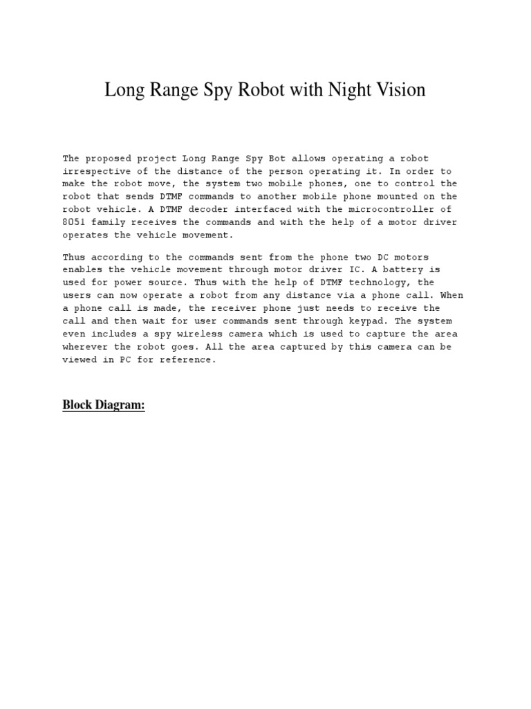 Long Range Spy Robot With Night Vision: Block Diagram | Download Free ...