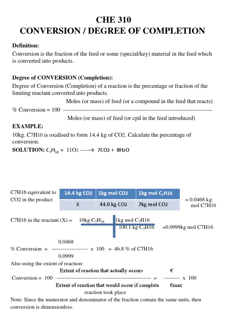 CHE 310 Conversion / Degree of Completion: Definition | Download Free ...