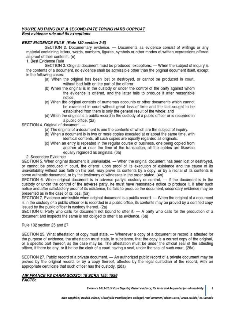 Best Evidence Rule and Its Exceptions (Complete) | PDF | Defamation ...