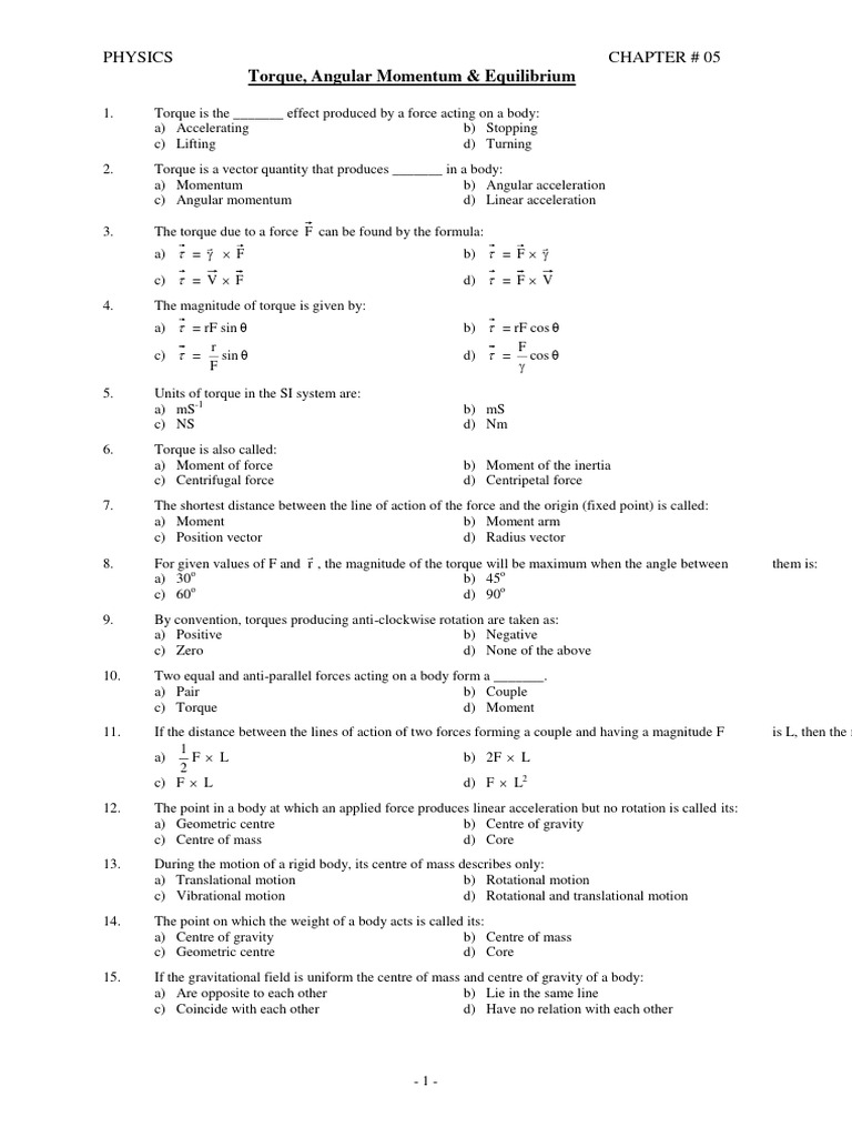 Chapter # 05 Torque, Angular Momentum, and Equilibrium | Download Free ...