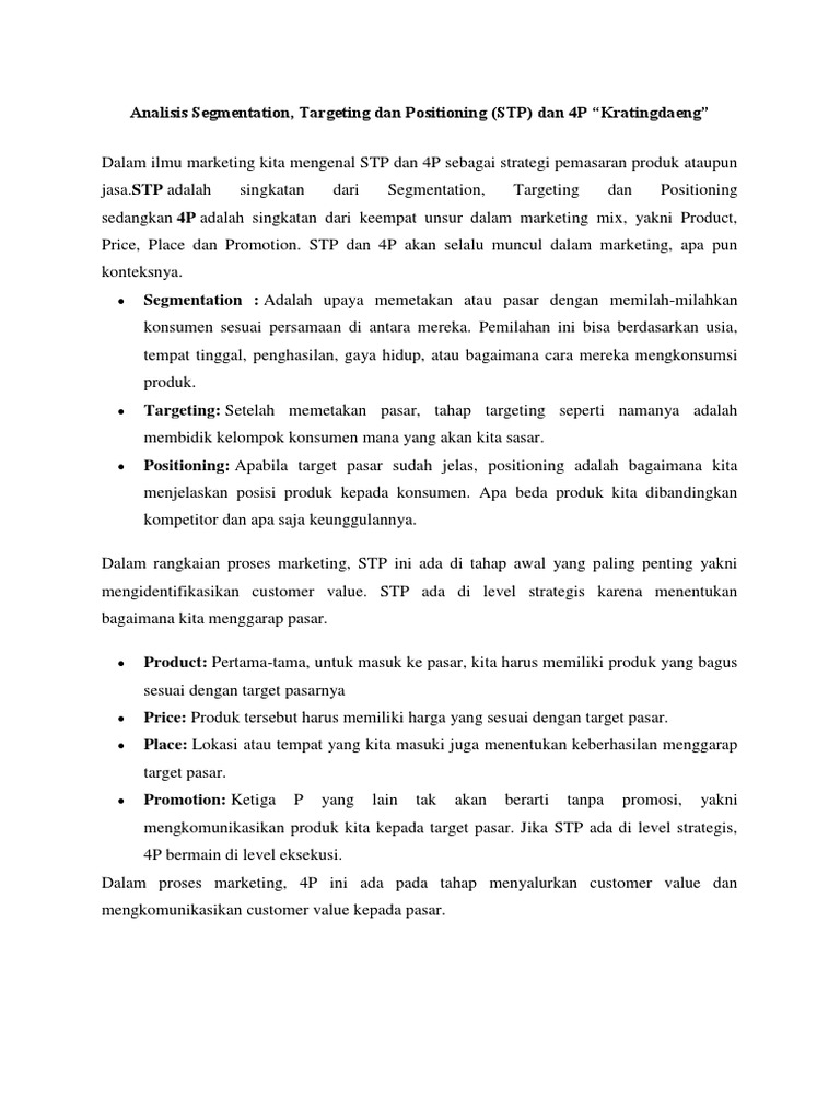 Analisis Segmentation Targeting Dan Positioning STP Dan 4P Kratingdaeng DAN Extra Joss | PDF ...