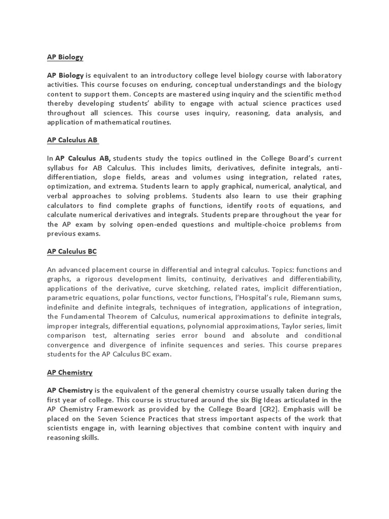 AP Biology AP Biology Is Equivalent To An Introductory College Level ...