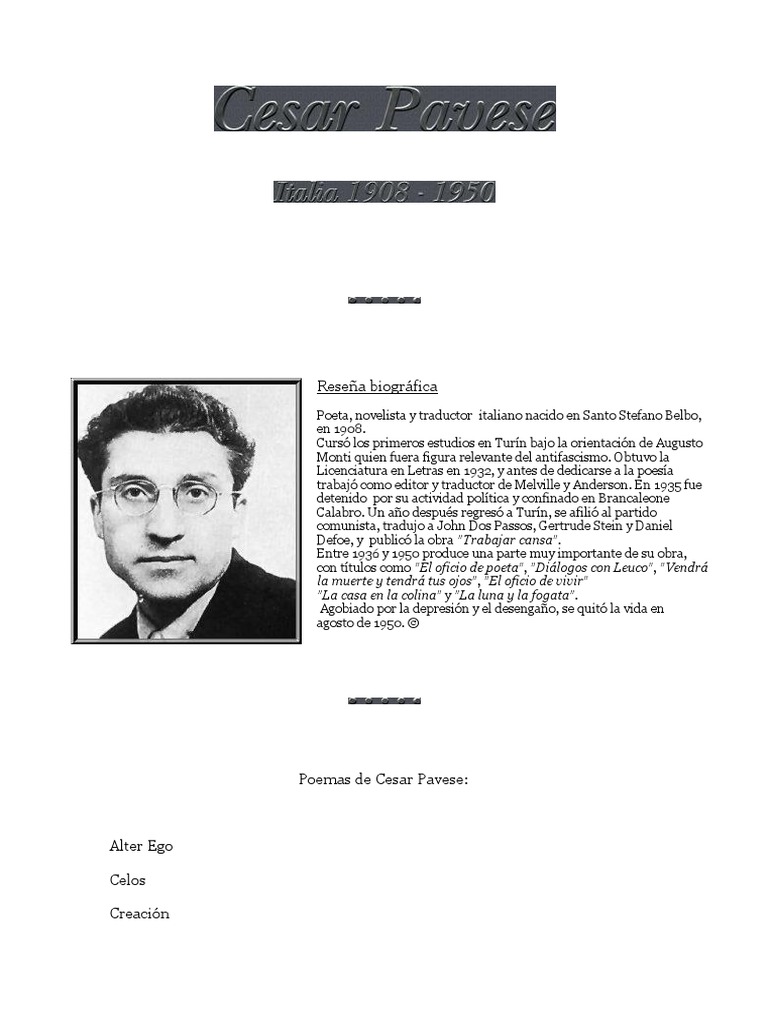 Biografía y poesía de Cesare Pavese | PDF | Poesía