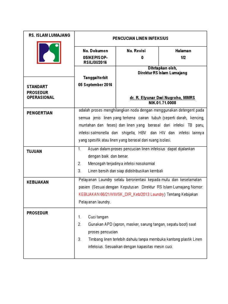 SOP Pencucian Linen Infeksius | PDF