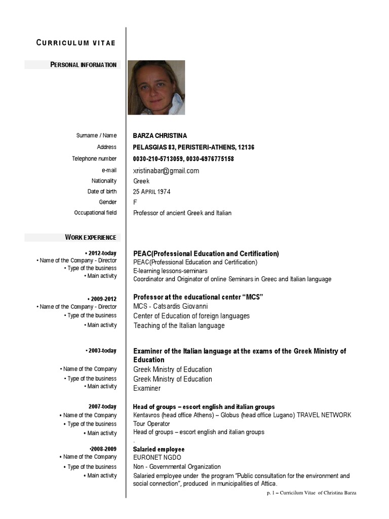 CV Cristina Barza English-F PDF | PDF | Greece | Languages