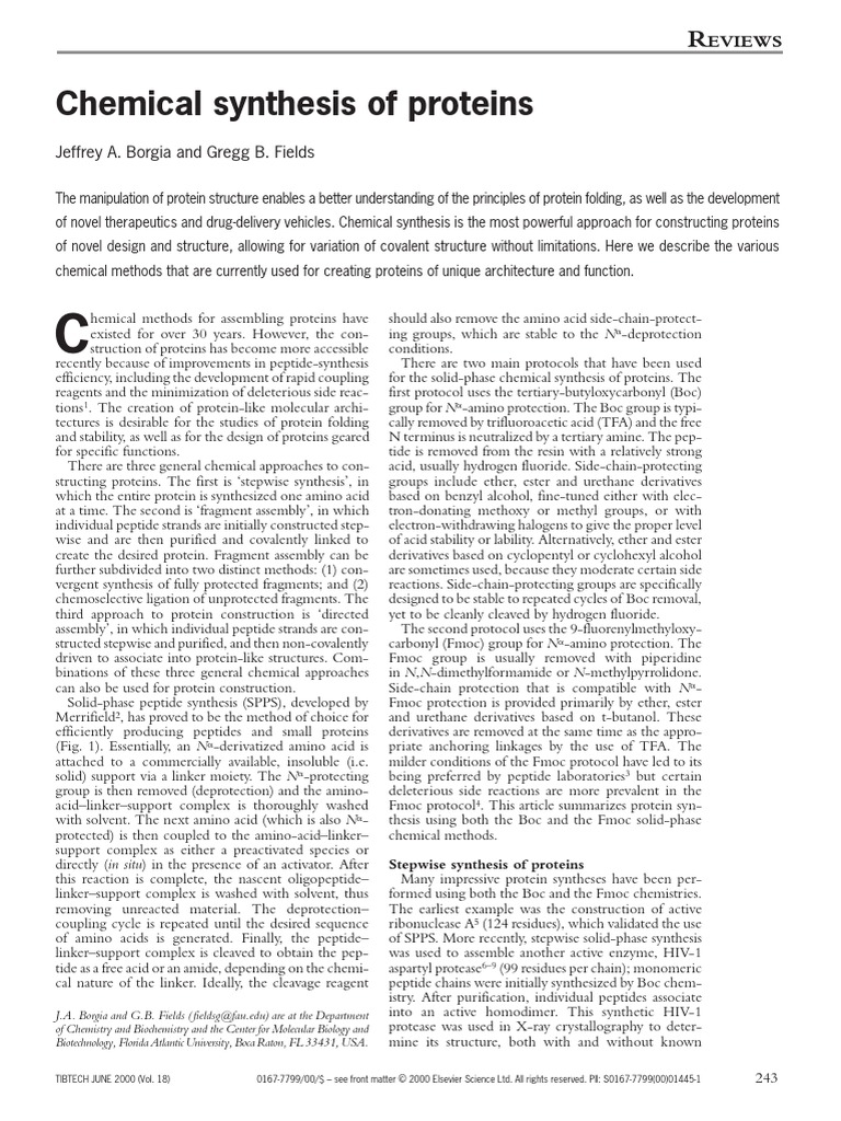 Chemical Synthesis of Proteins | PDF | Proteins | Functional Group