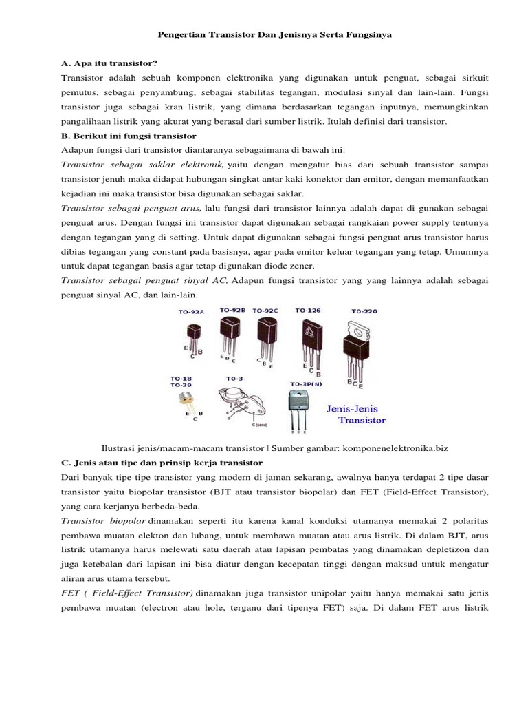 Pengertian Transistor Dan Jenisnya Serta Fungsinya | PDF