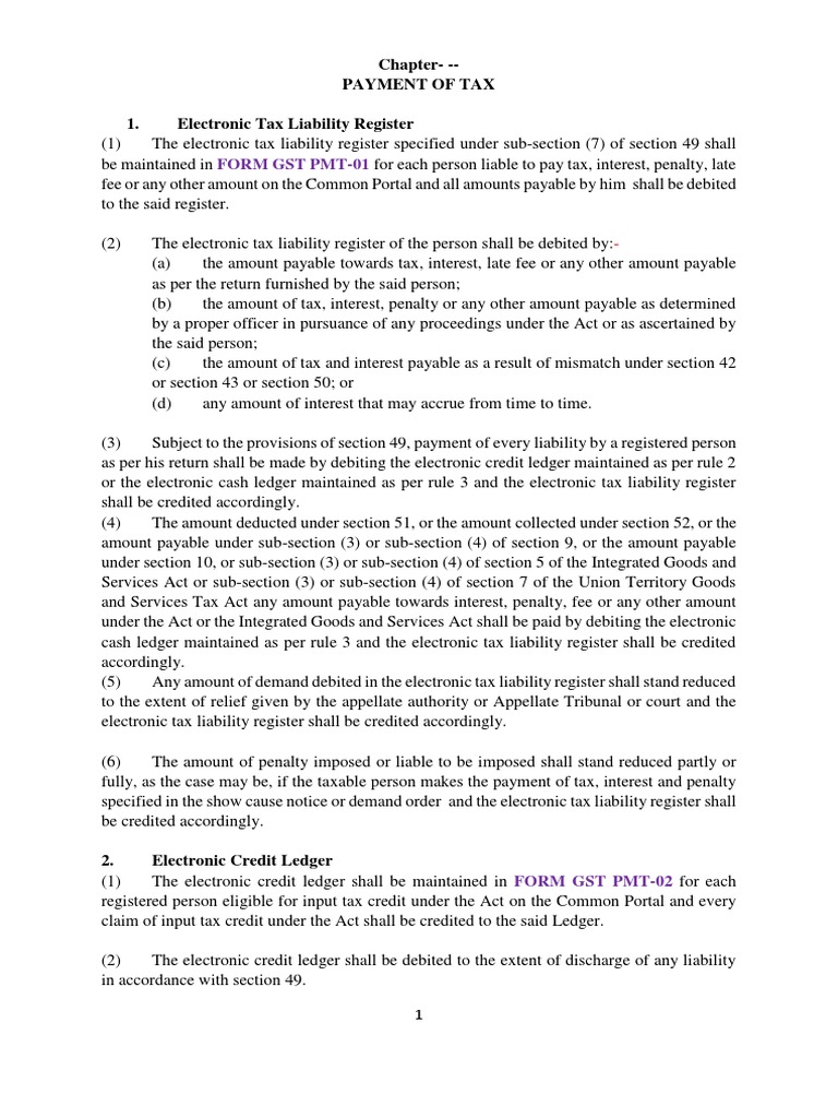 Form GST Pmt-01: Chapter - Payment of Tax 1. Electronic Tax Liability ...
