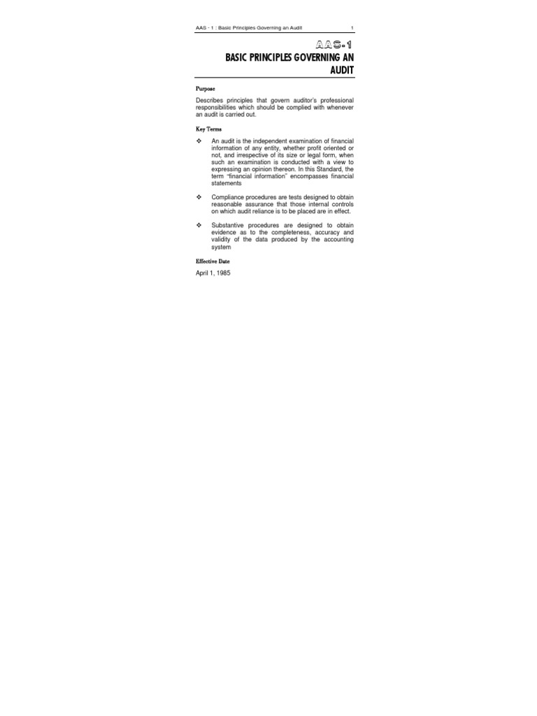 AAS - 1: Basic Principles Governing An Audit 1 | PDF | Financial Audit ...