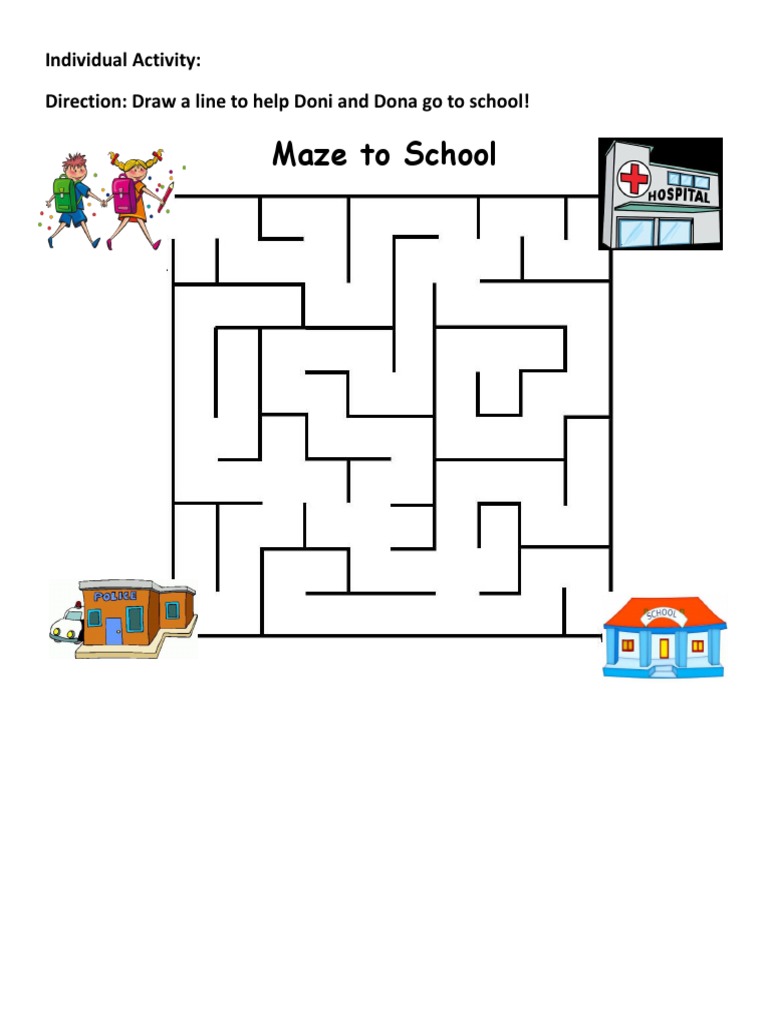 Maze To School: Individual Activity: Direction: Draw A Line To Help ...