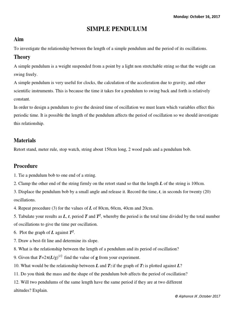 Practical No.10 Simple Pendulum | PDF