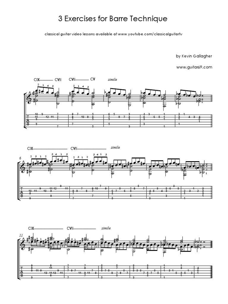 Barre Technique Exercises for Guitar | PDF | Musical Techniques ...