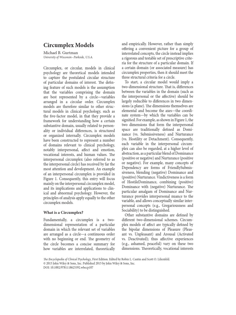 Circumplex Models | PDF | Interpersonal Relationships | Mean