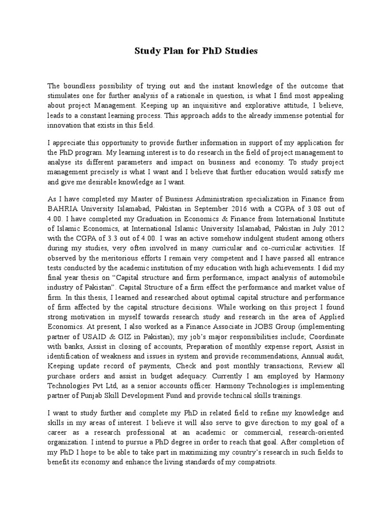 Study Plan of PHD | PDF | Doctor Of Philosophy | Capital Structure