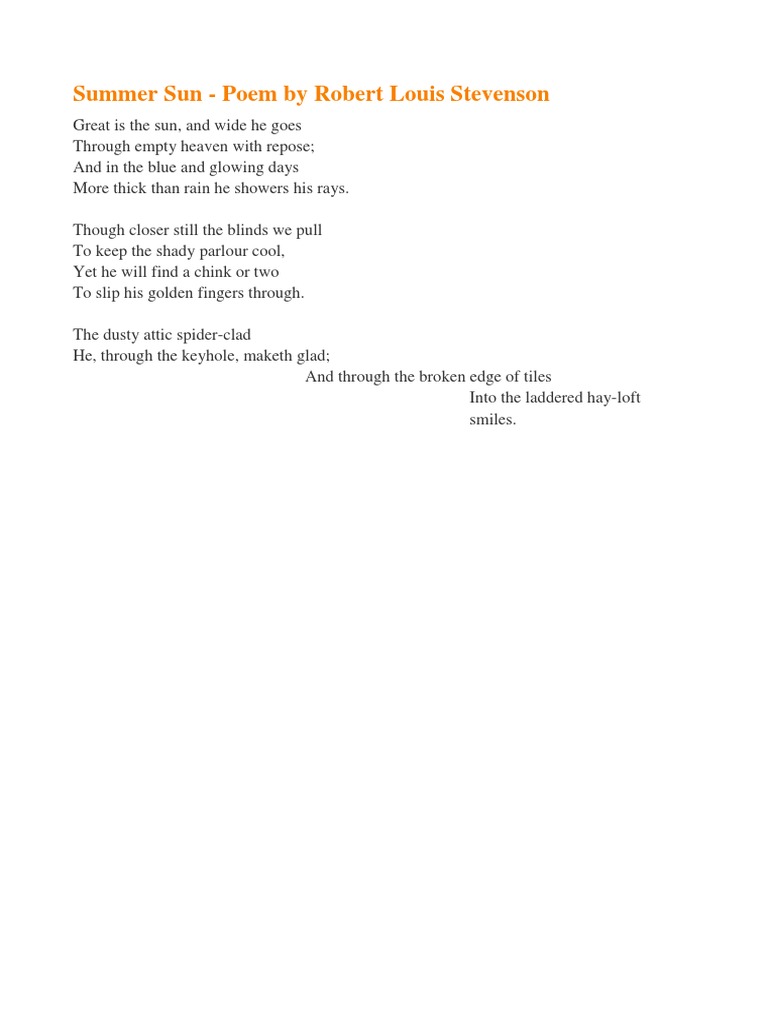 Summer Sun - Poem by Robert Louis Stevenson | PDF