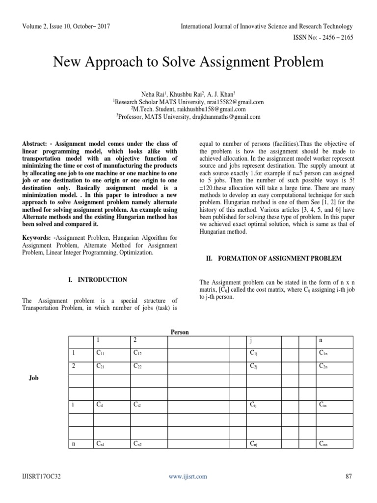 New Approach To Solve Assignment Problem | PDF | Matrix (Mathematics) | Mathematical Optimization