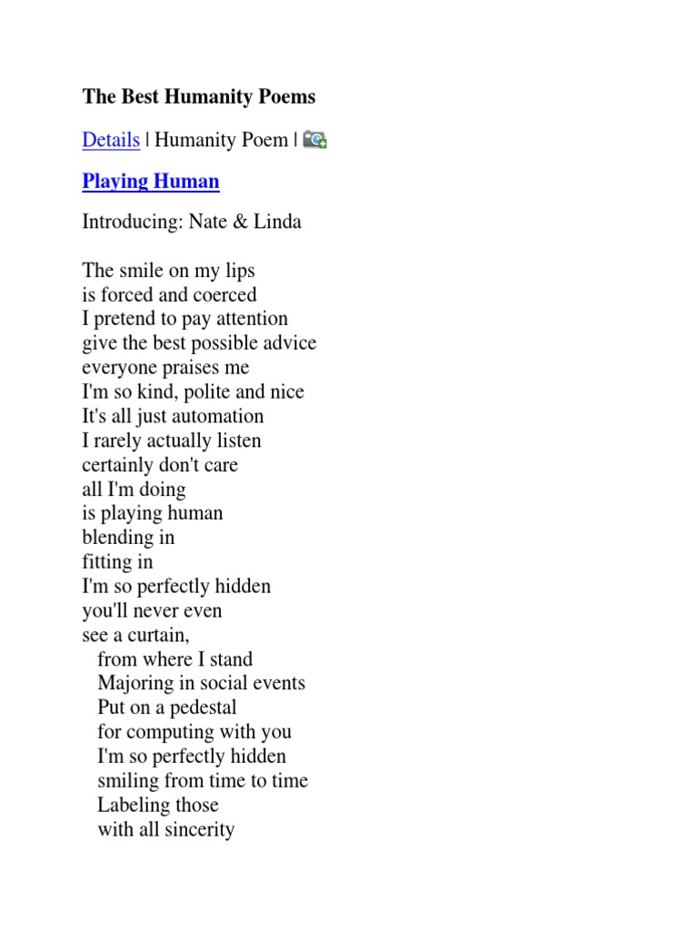 Best Humanity Poems - Playing Human | PDF