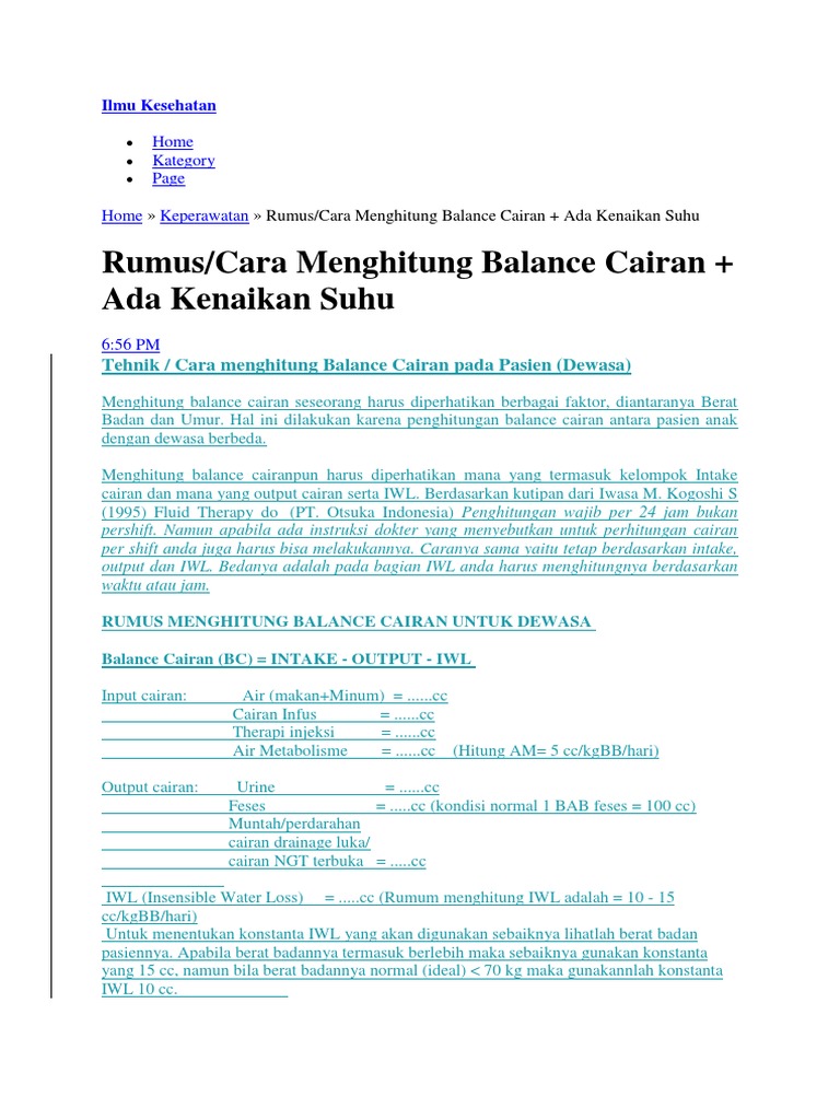 Rumus Balance Cairan dan IWL Dewasa | PDF | Memasak, Makanan, & Anggur