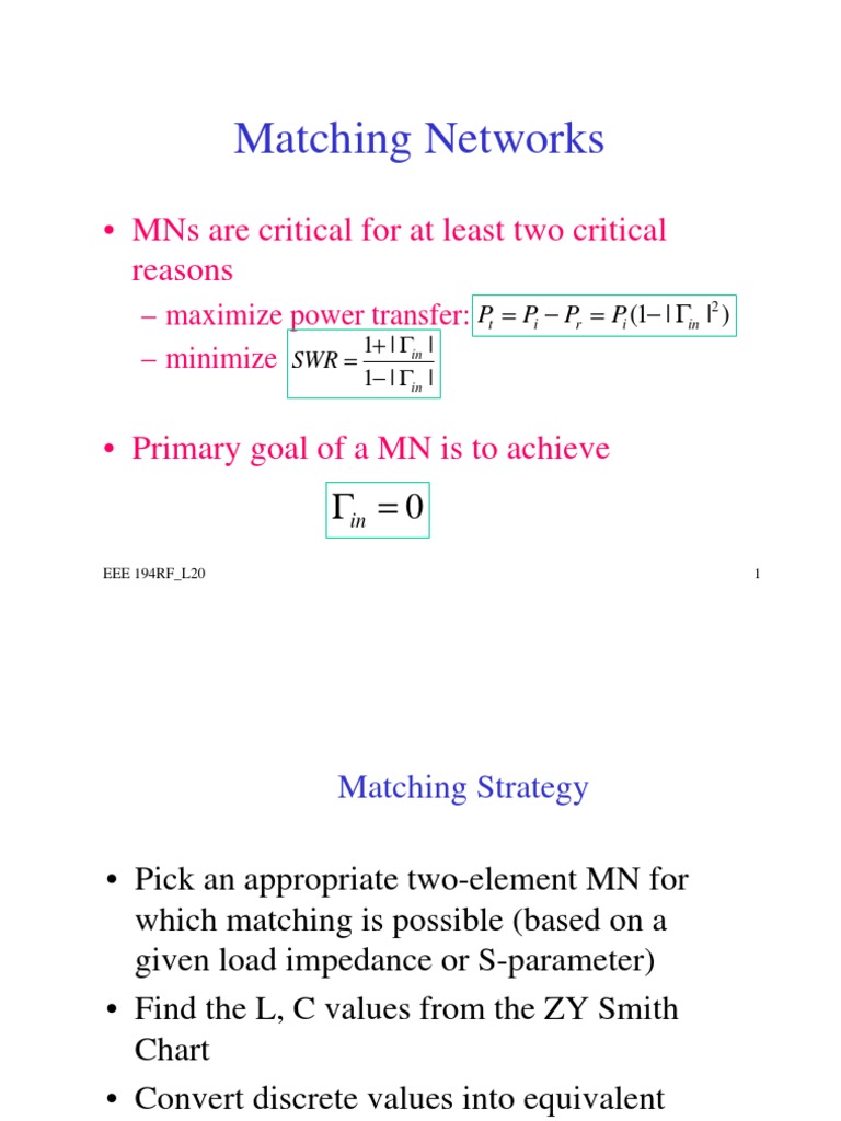Matching Networks | PDF | Electromagnetism | Telecommunications
