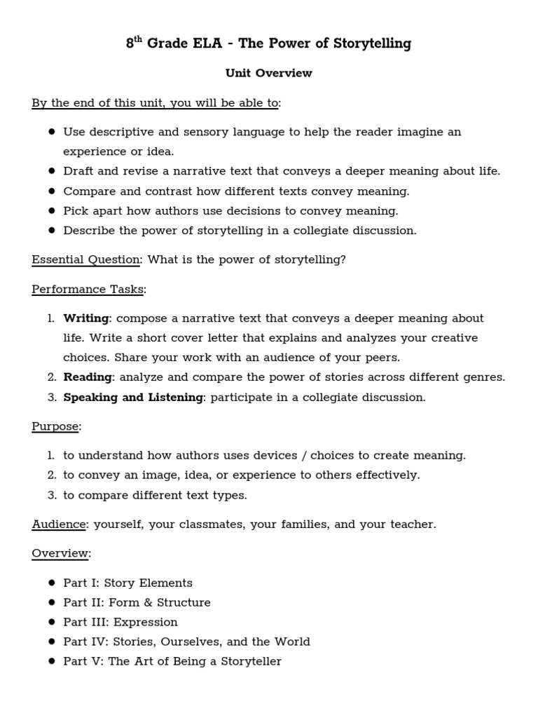 The Power of Storytelling Unit Overview 1 | PDF