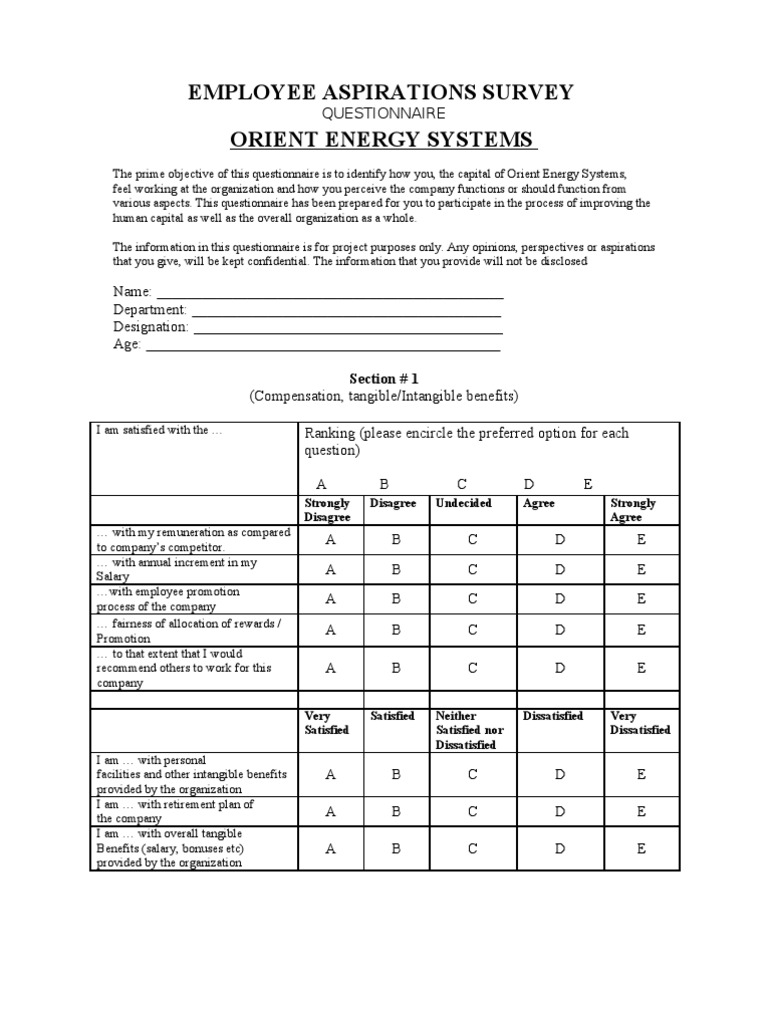 Employee Aspirations Survey v2 0 | PDF | Action (Philosophy) | Psychology