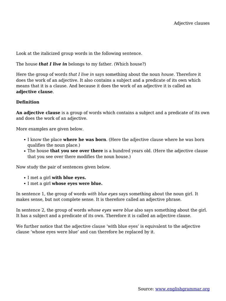 Understanding Adjective Clauses: A Concise Explanation of Their ...