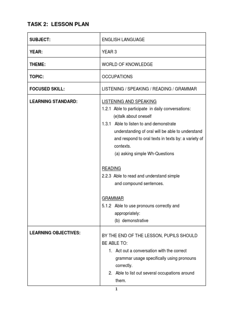 TASK 2 Lesson Plan | PDF | Lesson Plan | Semiotics
