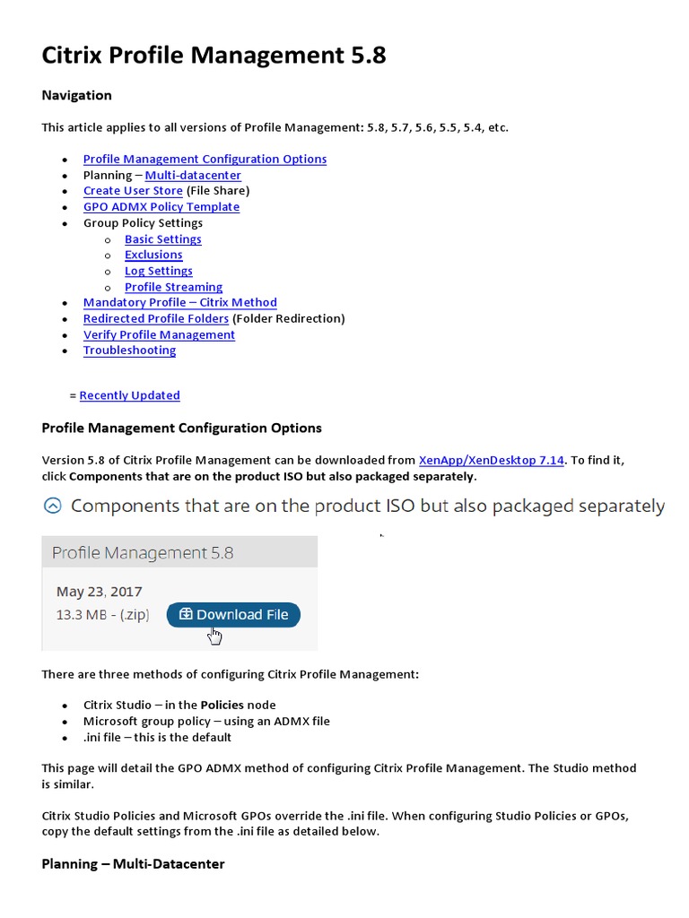 Citrix Profile Management 5.8 | PDF | Group Policy | Windows Registry