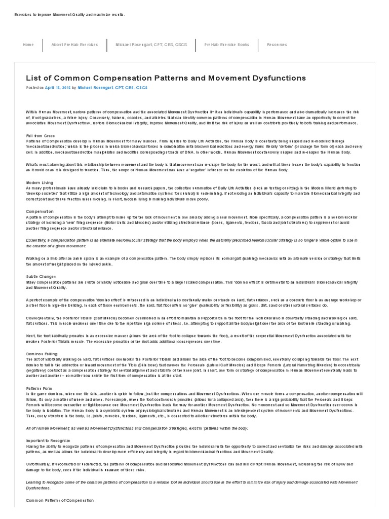 List of Common Compensation Patterns and Movement Dysfunctions - PreHab ...