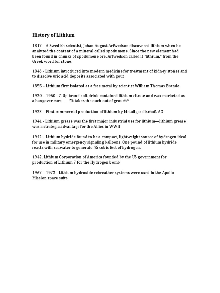 Discovery and History of Lithium | PDF