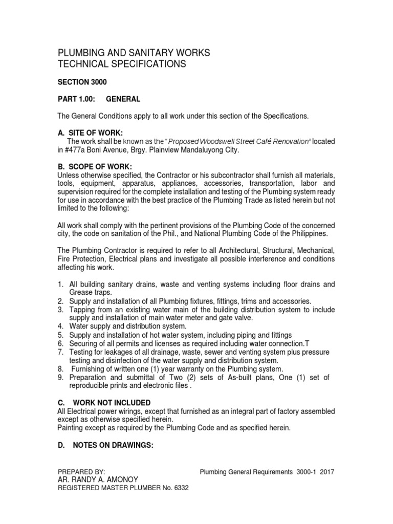 Plumbing - Specification 2011. | Plumbing | Pipe (Fluid Conveyance)