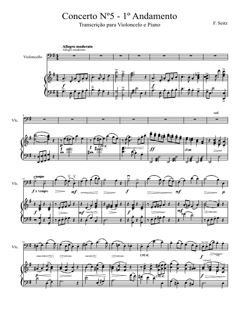 F.seitz Violin Concerto 5-1st Mov Cello Transcription G Major | PDF