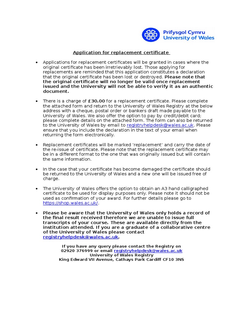 Replacement Certificate Application | PDF | Public Key Certificate ...