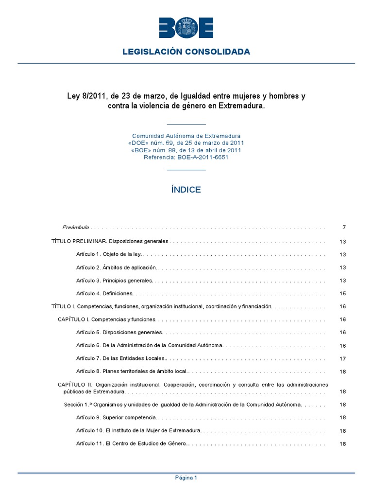 Ley 8/2011 | PDF | La violencia contra las mujeres | Igualdad de género