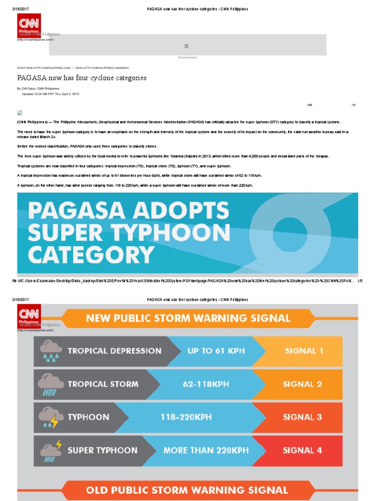 PAGASA's Four Tropical Cyclone Categories | PDF | Typhoon | Tropical ...