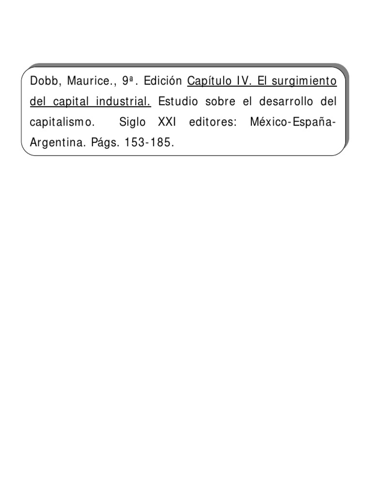 Dobb Capital Industrial Cap 4 | PDF | Capitalismo | Mercado (economía)